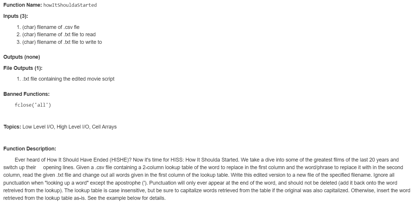 Function Name: howItshouldastarted Inputs (3): 1. | Chegg.com