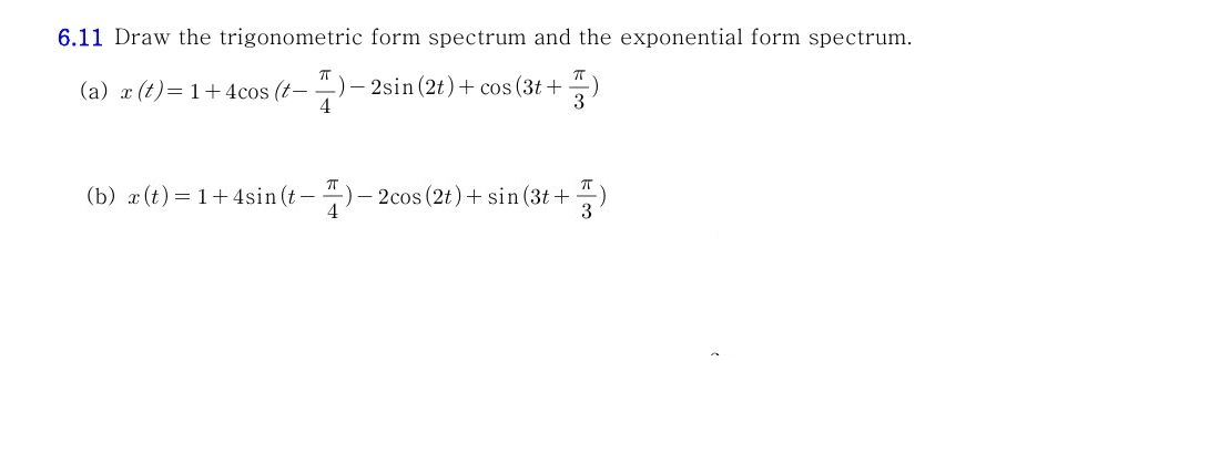 Solved 6.11 Draw the trigonometric form spectrum and the | Chegg.com