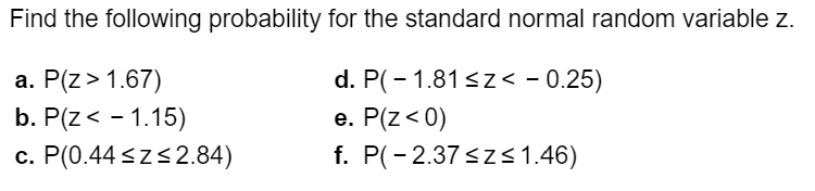Solved Find the following probability for the standard | Chegg.com