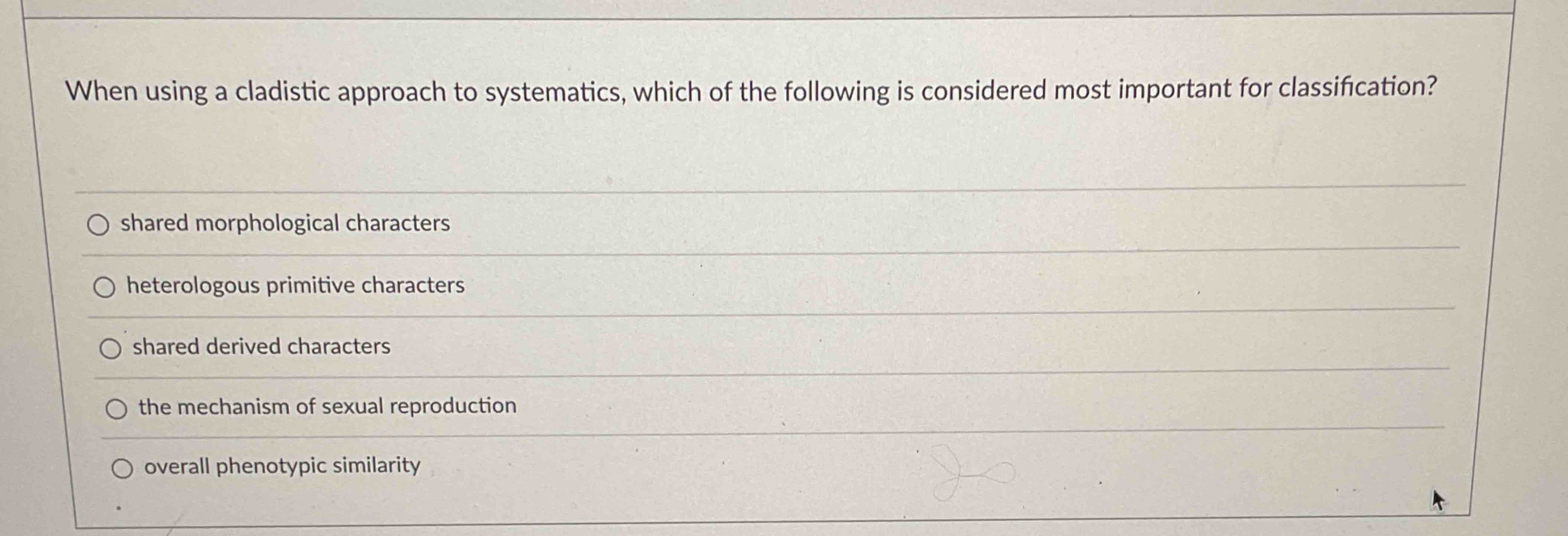 Solved When using a cladistic approach to systematics, which | Chegg.com