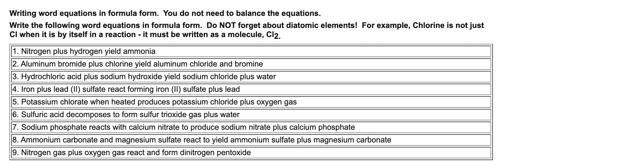 Solved Writing word equations in formula form. You do not | Chegg.com