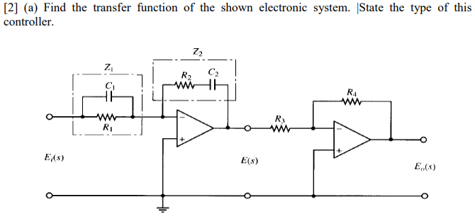 Solved [2] (a) Find the transfer function of the shown | Chegg.com
