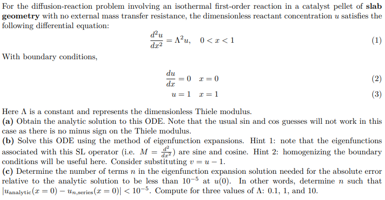 Solved For the diffusion-reaction problem involving an | Chegg.com
