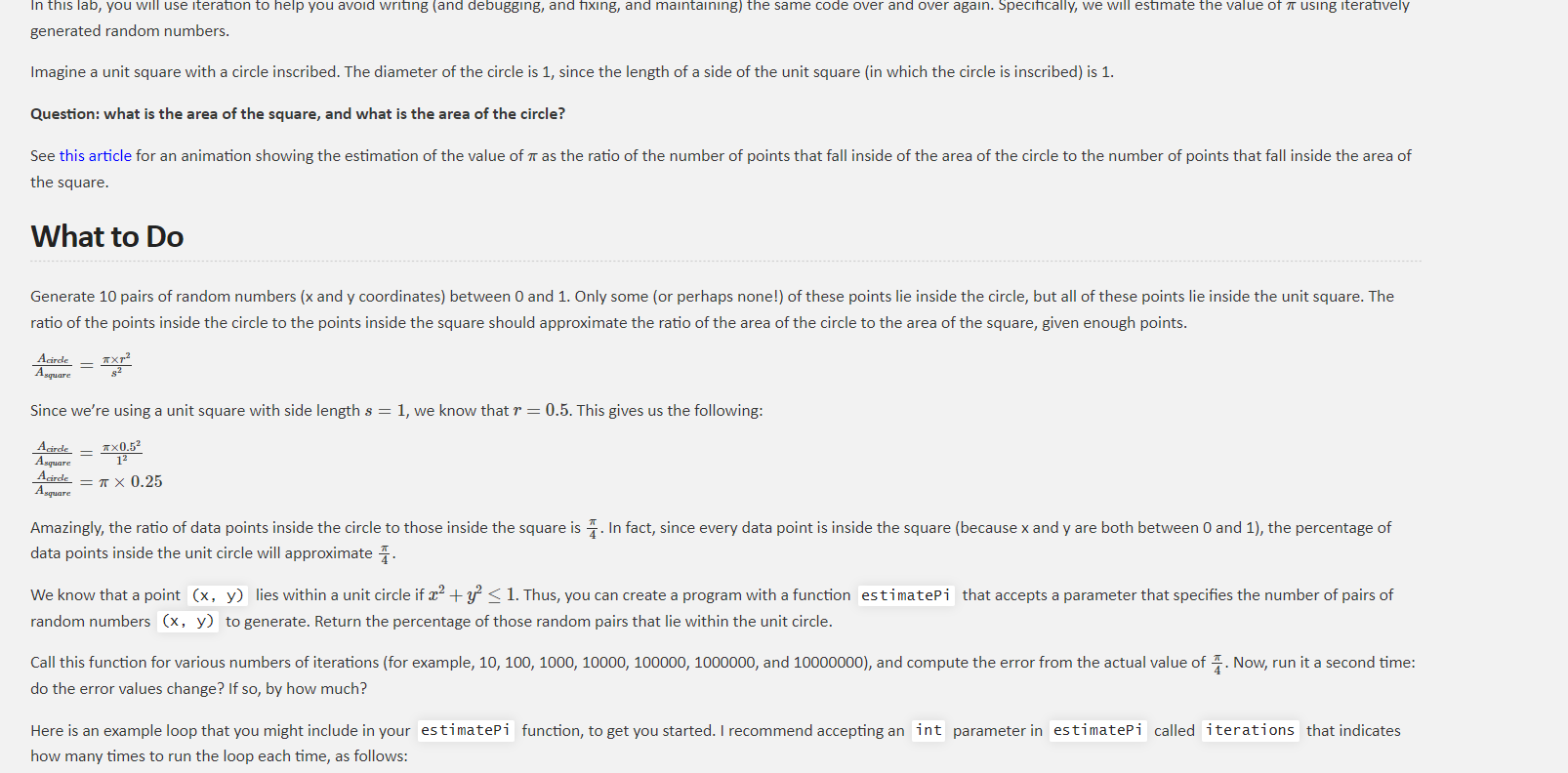 Solved public static double estimatepi(int iterations) { int | Chegg.com