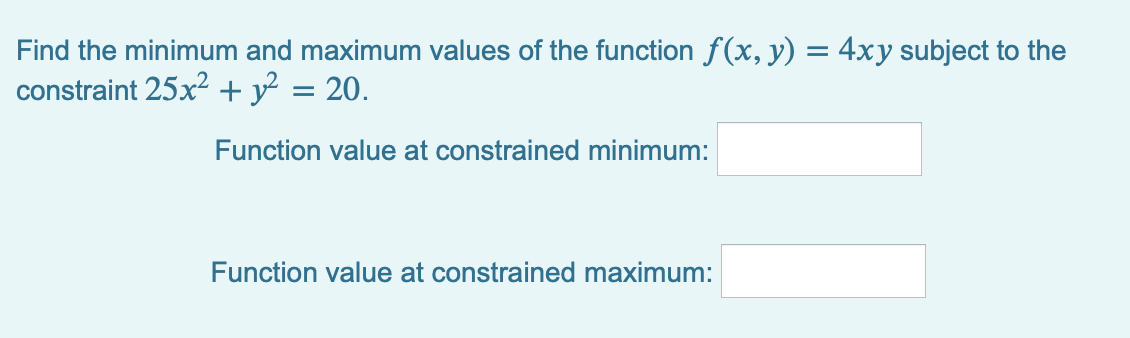 Solved Find the minimum and maximum values of the function | Chegg.com