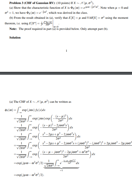 Solved Problem 3 (CHF of Gaussian RV): (10 points) If X | Chegg.com