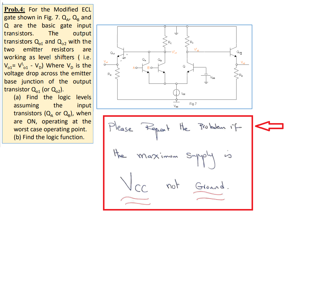 Solved Prob.4: For the Modified ECL gate shown in Fig. 7. | Chegg.com