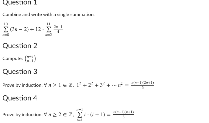 Solved Question 1 Combine and write with a single summation. | Chegg.com