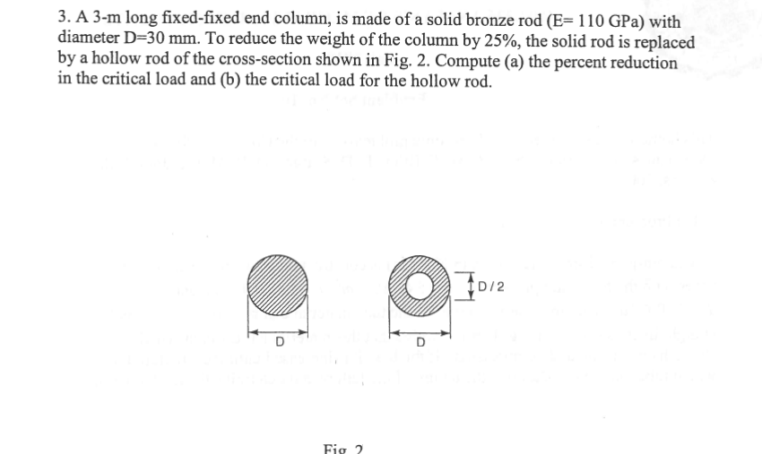 Solved 3. A 3-m long fixed-fixed end column, is made of a | Chegg.com