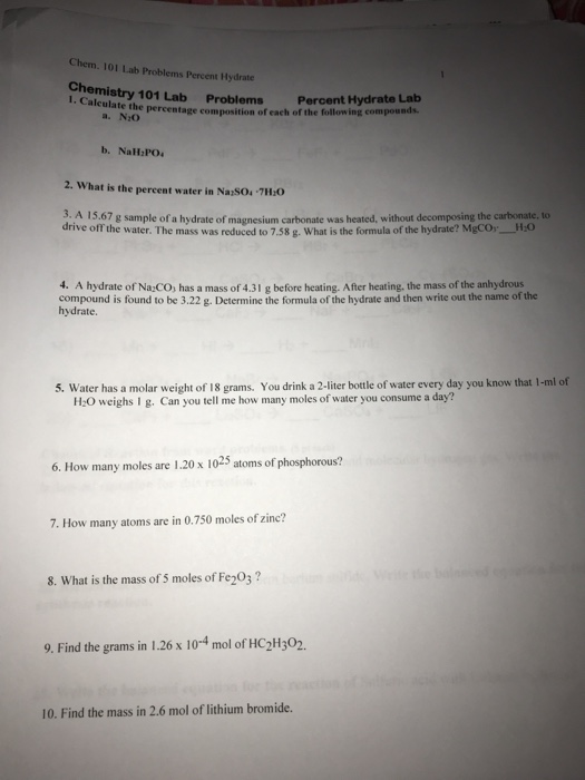 Solved 1. What is a hydrated salt? t are the formulas for | Chegg.com
