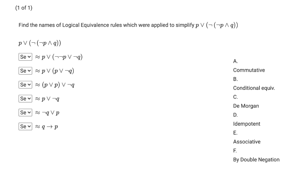 Solved (1 of 1) Find the names of Logical Equivalence rules | Chegg.com