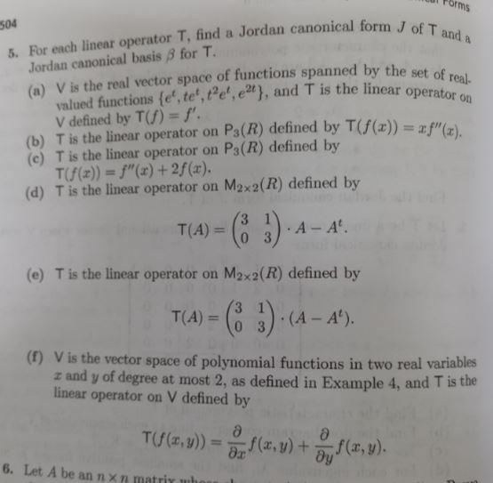 Solved Sms 504 Jordan canonical basis B for T. 5. For ench | Chegg.com