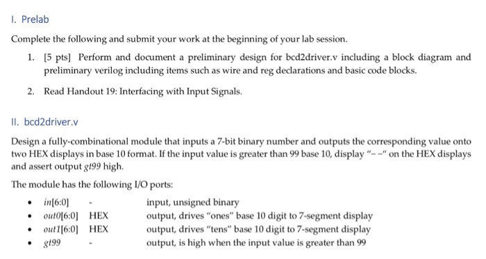 Solved I. Prelab Complete the following and submit your work | Chegg.com