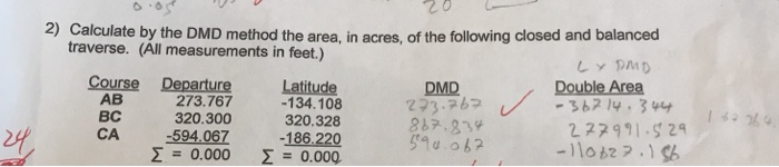 Solved 2) Calculate by the DMD method the area, in acres, of | Chegg.com