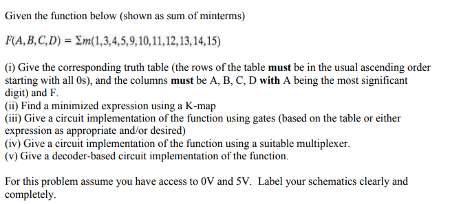 Solved Given the function below (shown as sum of minterms) | Chegg.com