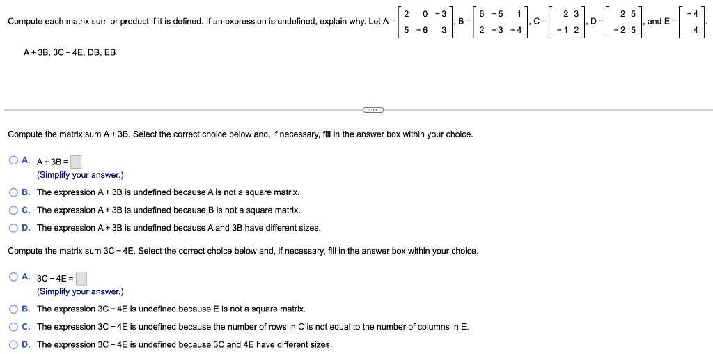 Solved Compute the matrix product DB. Select the correct | Chegg.com