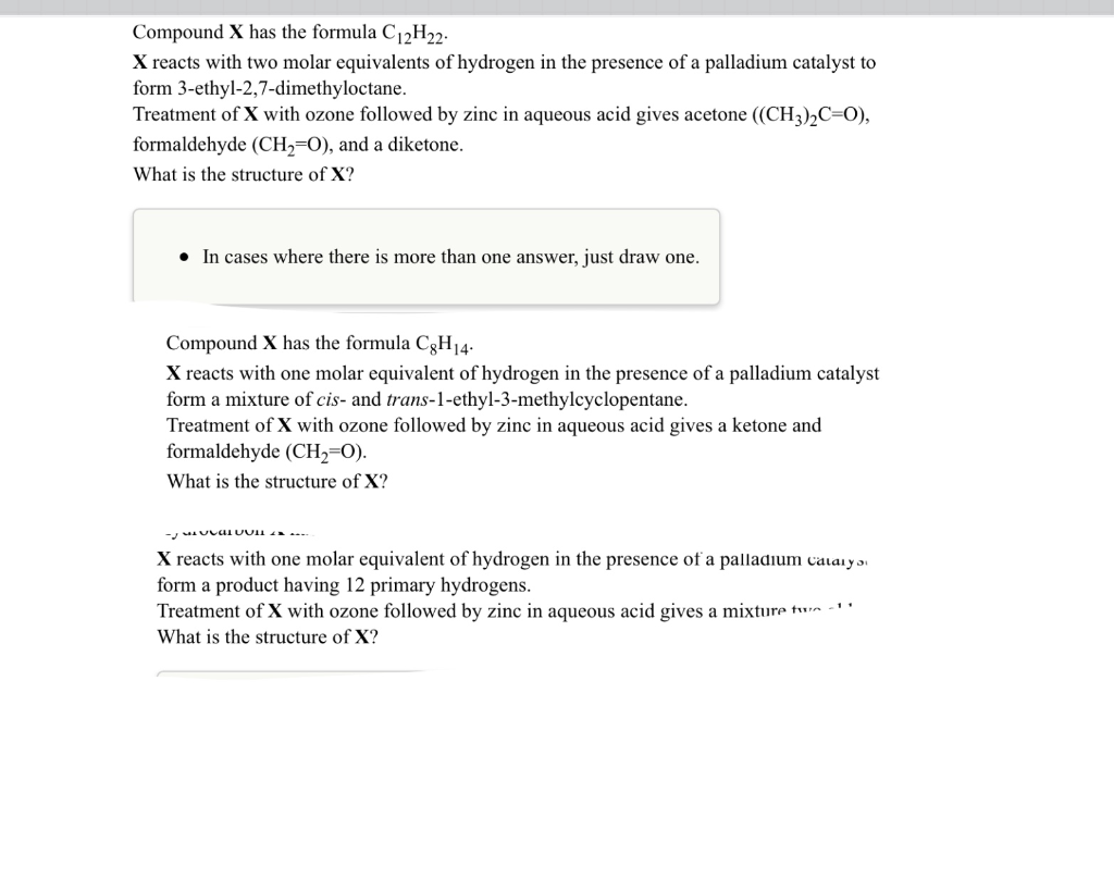 Solved Compound X has the formula C12H22- X reacts with two | Chegg.com