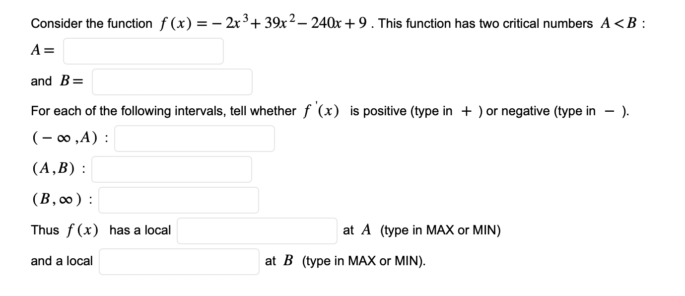 Solved Consider the function f(x)=−2x3+39x2−240x+9. This | Chegg.com
