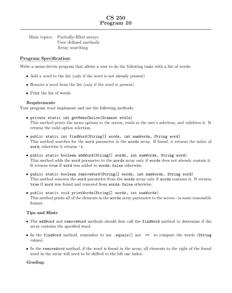 Solved Main topics: Paritally-filled arrays User defined | Chegg.com