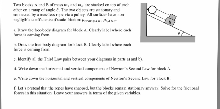 Solved Two blocks A and B of mass mA and mg are stacked on | Chegg.com
