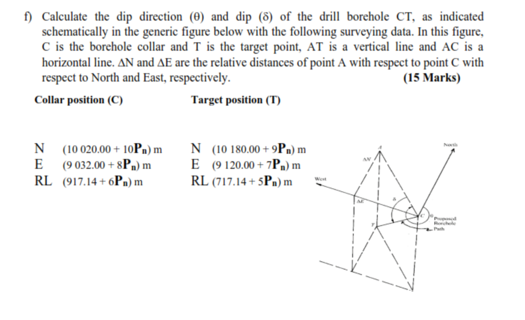 f) Calculate the dip direction (θ) and dip(δ) of the | Chegg.com
