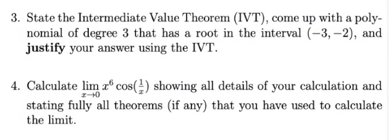 Solved 3. State the Intermediate Value Theorem (IVT), come | Chegg.com