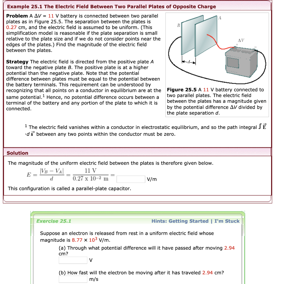 Solved Example 25.1 The Electric Field Between Two Parallel | Chegg.com