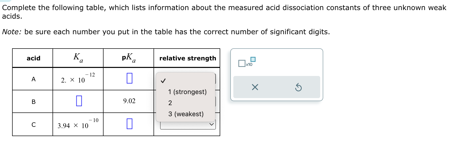 Solved Complete the following table, which lists information | Chegg.com
