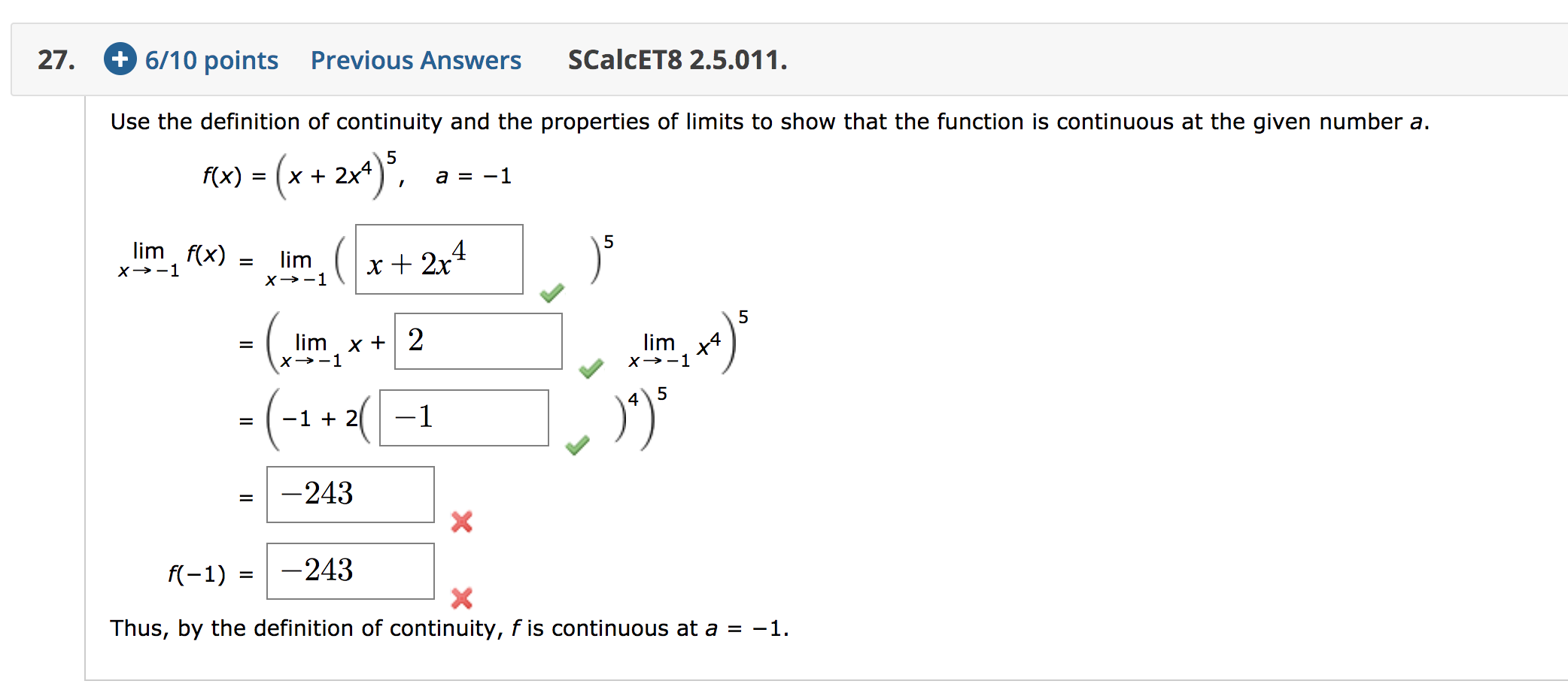 Solved 27. + 6/10 points Previous Answers CalcET8 2.5.011. | Chegg.com