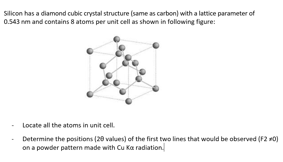 Solved Silicon has a diamond cubic crystal structure (same | Chegg.com