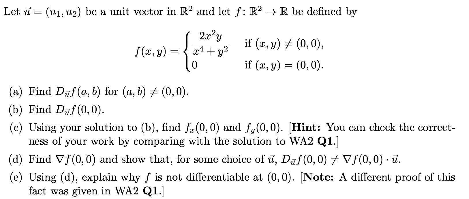 Solved Let ū= (U1, U2) be a unit vector in R2 and let f: R2 | Chegg.com