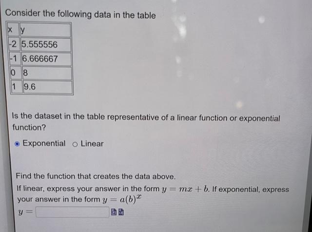 Solved Consider the following data in the table Is the | Chegg.com