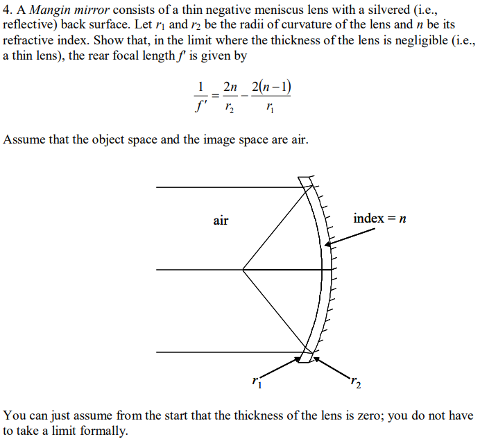 Solved 4. A Mangin mirror consists of a thin negative | Chegg.com