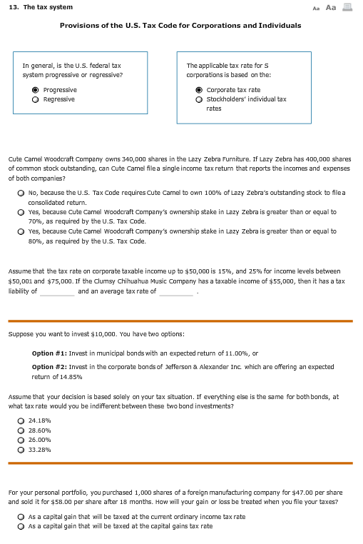 Solved 13. The tax system Provisions of the U.S. Tax Code | Chegg.com