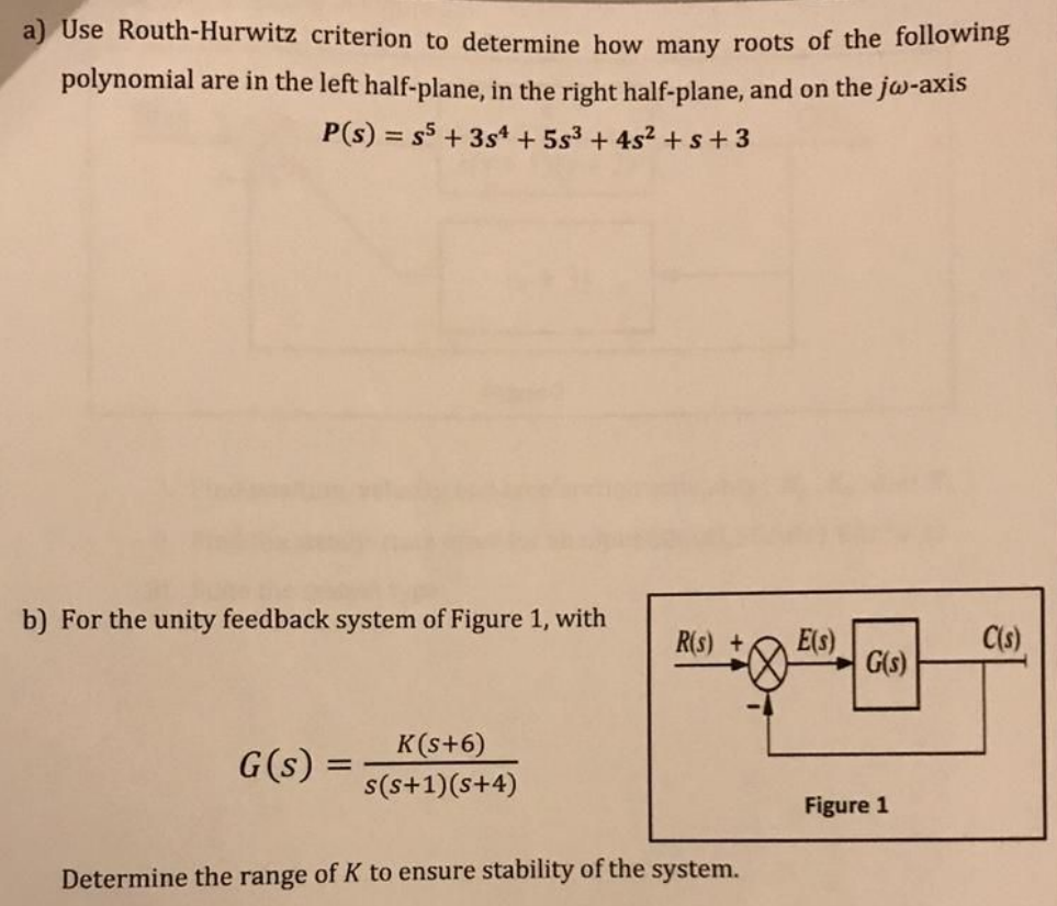 Solved a) Use Routh-Hurwitz criterion to determine how many | Chegg.com