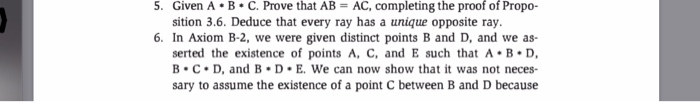 Solved 5. Given A * B * C. Prove that AB AC, completing the | Chegg.com