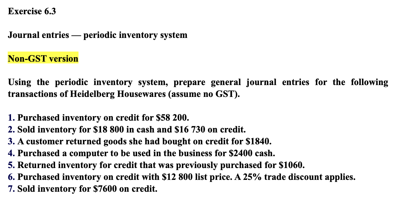 Solved Using the periodic inventory system, prepare general | Chegg.com