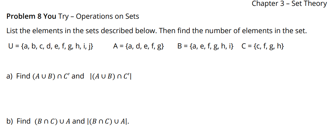 Solved Chapter 3 - Set Theory Problem 8 You Try - Operations | Chegg.com