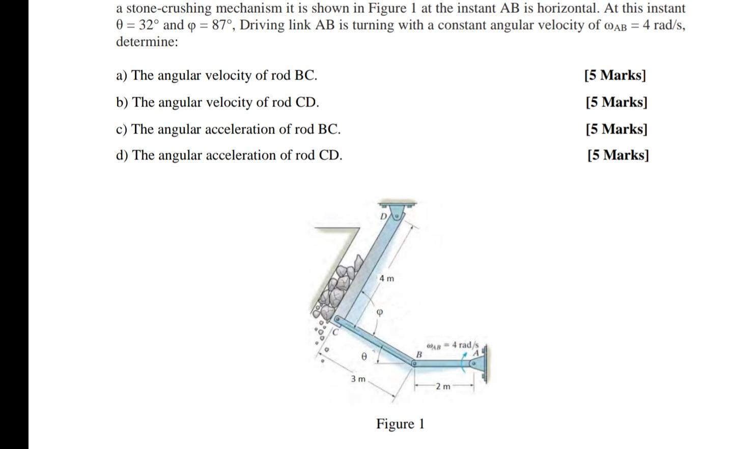 Solved a stone-crushing mechanism it is shown in Figure 1 at | Chegg.com