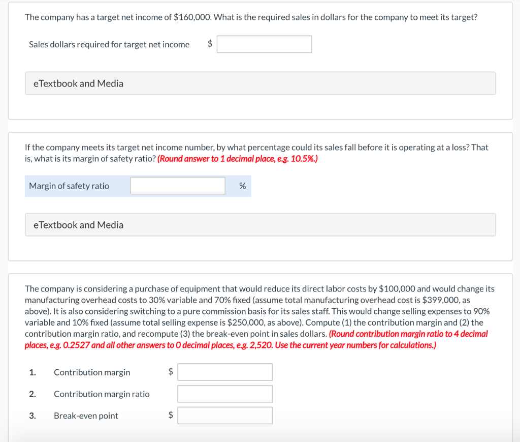Solved The company has a target net income of $160,000. What | Chegg.com
