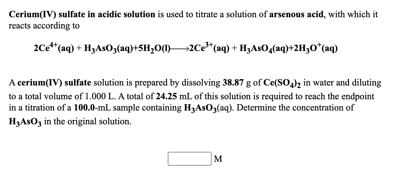 Solved Cerium(IV) sulfate in acidic solution is used to | Chegg.com