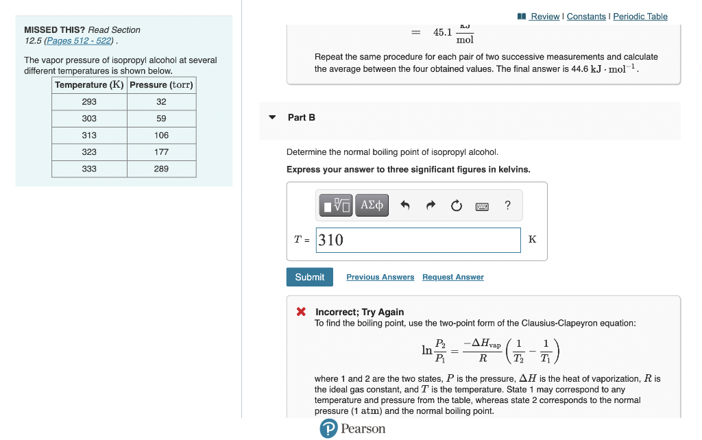 Solved I determined the heat of vaporization to be 44.6 | Chegg.com