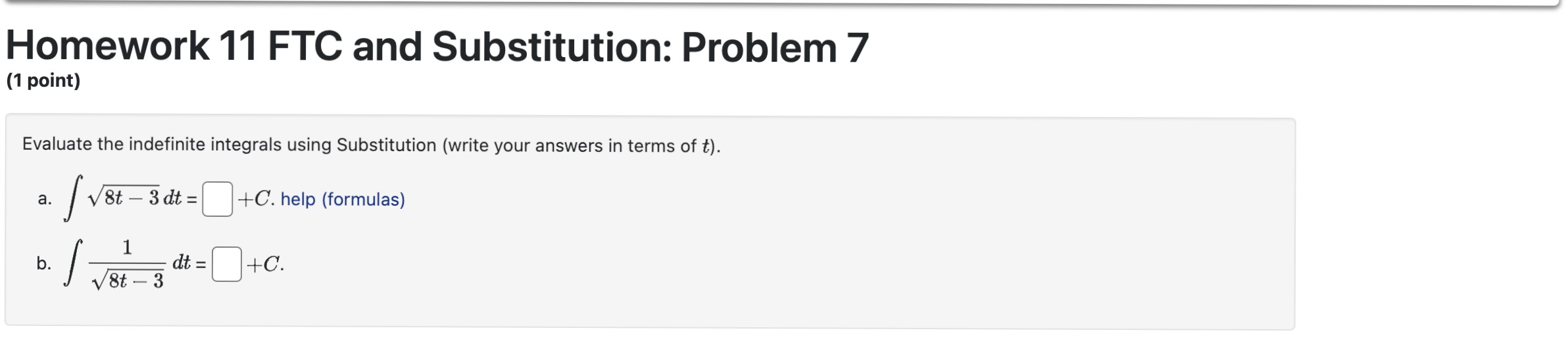 Solved Homework 11 Ftc And Substitution Problem 7 1 Point