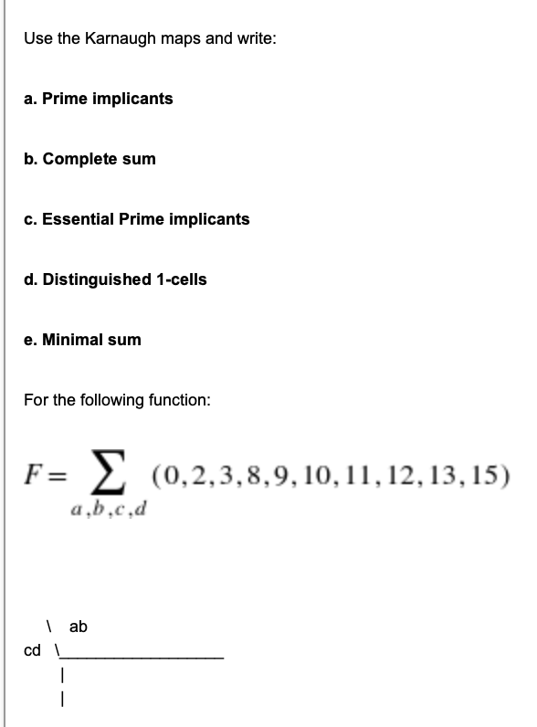 Solved Use the Karnaugh maps and write: a. Prime implicants | Chegg.com