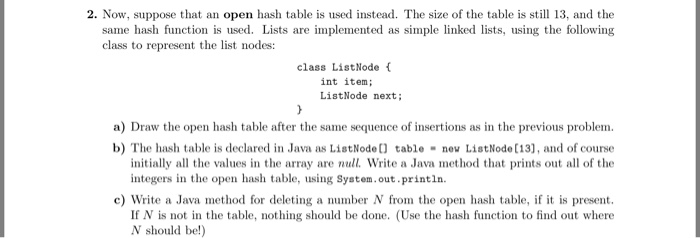 Solved 2. Now, suppose that an open hash table is used | Chegg.com