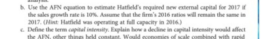 Solved b. Use the AFN equation to estimate Hatfield's | Chegg.com