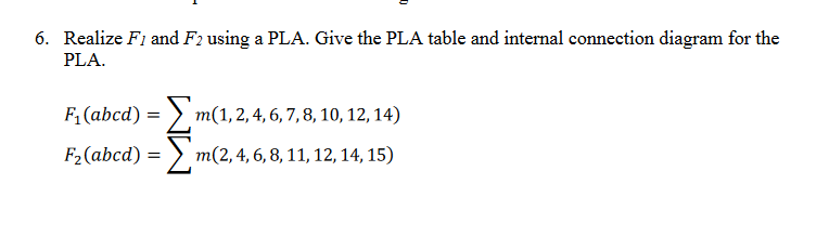 Solved Realize F1 ﻿and F2 ﻿using a PLA. Give the PLA table | Chegg.com