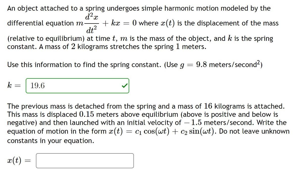 Solved dex - An object attached to a spring undergoes simple | Chegg.com