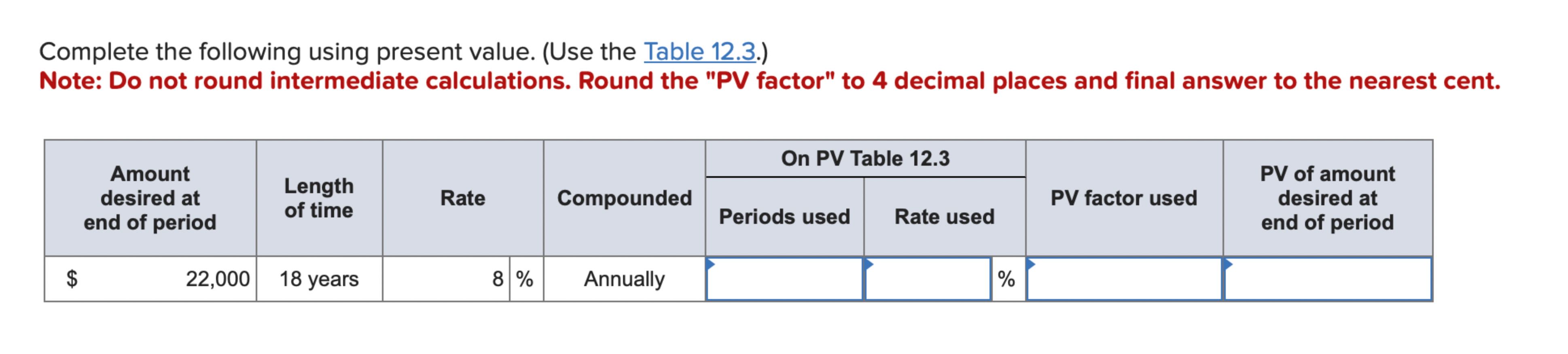 Solved Complete the following using present value. (Use the | Chegg.com