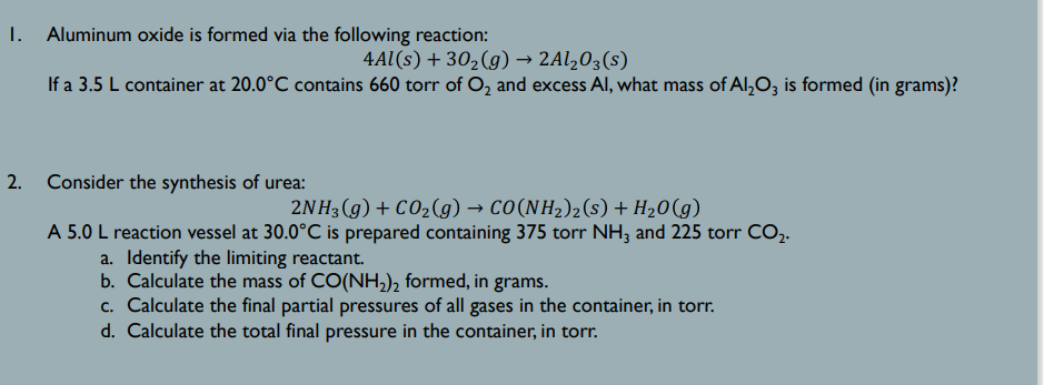 Solved I. Aluminum oxide is formed via the following | Chegg.com